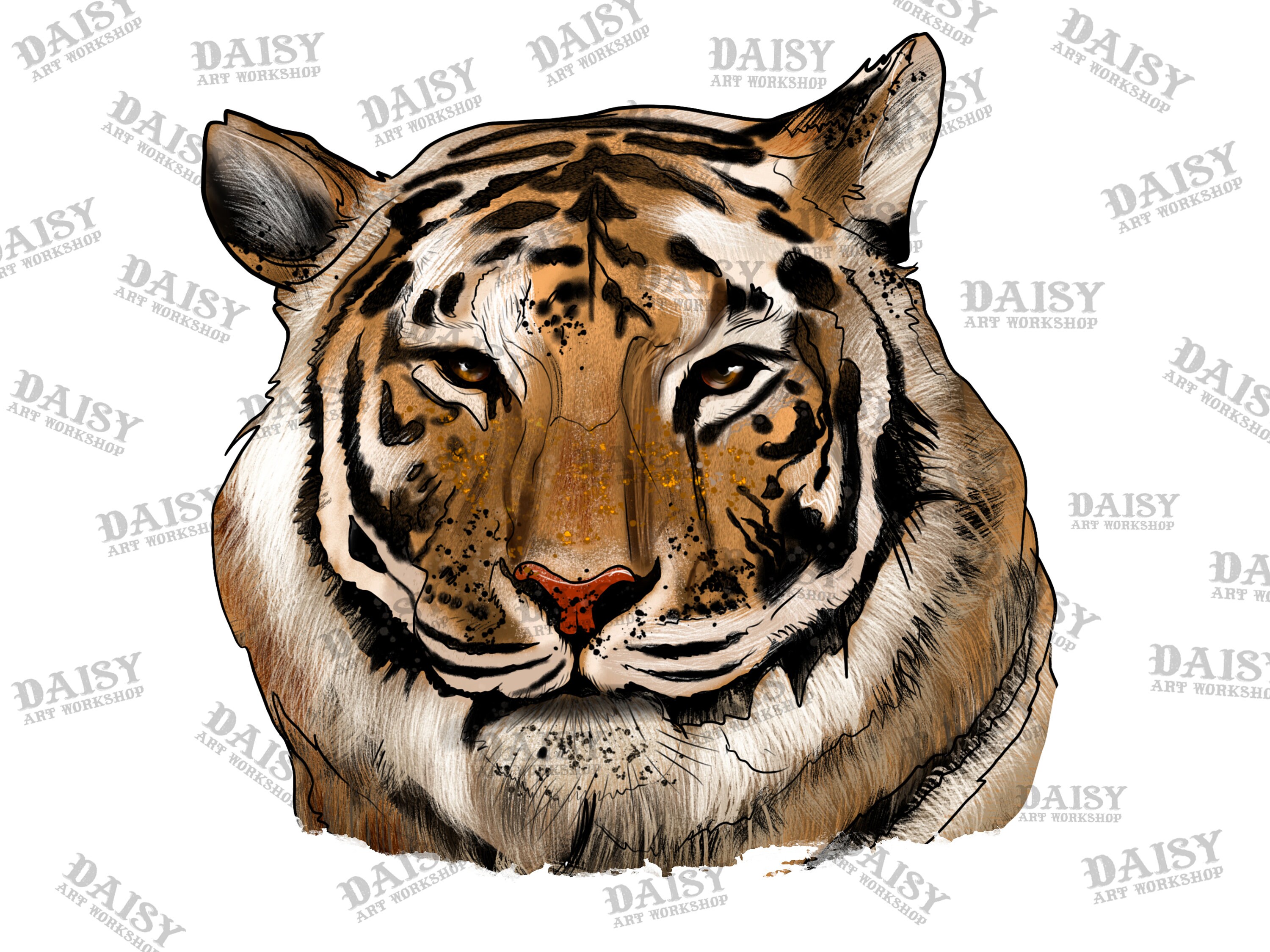 Tiger Face Growling Drawing