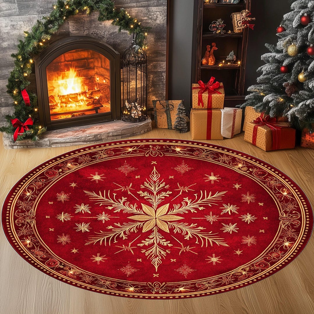Snowflakes Rug,christmas Rug,christmas Decor,round Rrug,merry Christmas ...