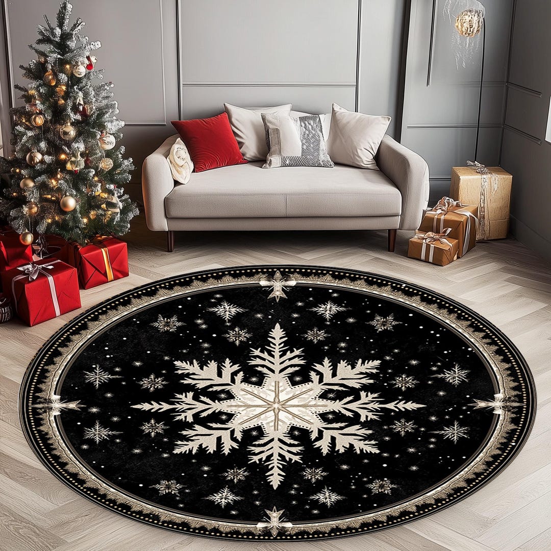 Snowflakes Rug,christmas Rug,christmas Decor,round Rrug,merry Christmas ...