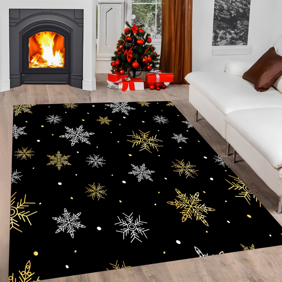 Christmas Rug, Merry Christmas Rug, Christmas Gift Rug, Black Rug ...