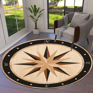 Compass Rose Rug,compass Pattern,round Compass Rug,nautical Rug ...