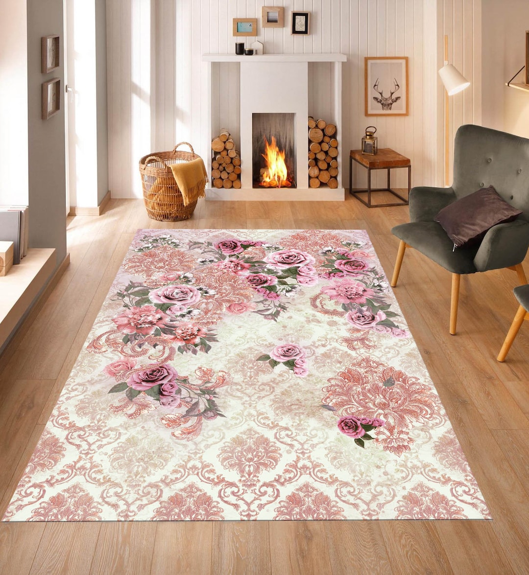 Floral Rug,mother's Day Gifts,pink Flower Rug,rose Pattern Rug,living ...