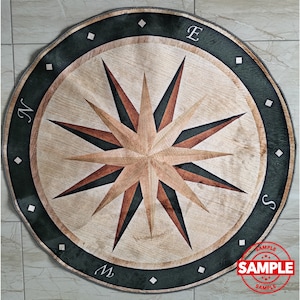 Compass Rose Rug,compass Pattern,round Compass Rug,nautical Rug ...