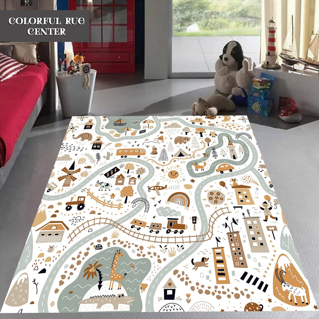Road Pattern Rug, Babyshower Rug, City Map Rug, Gift for Him, Kids Room ...
