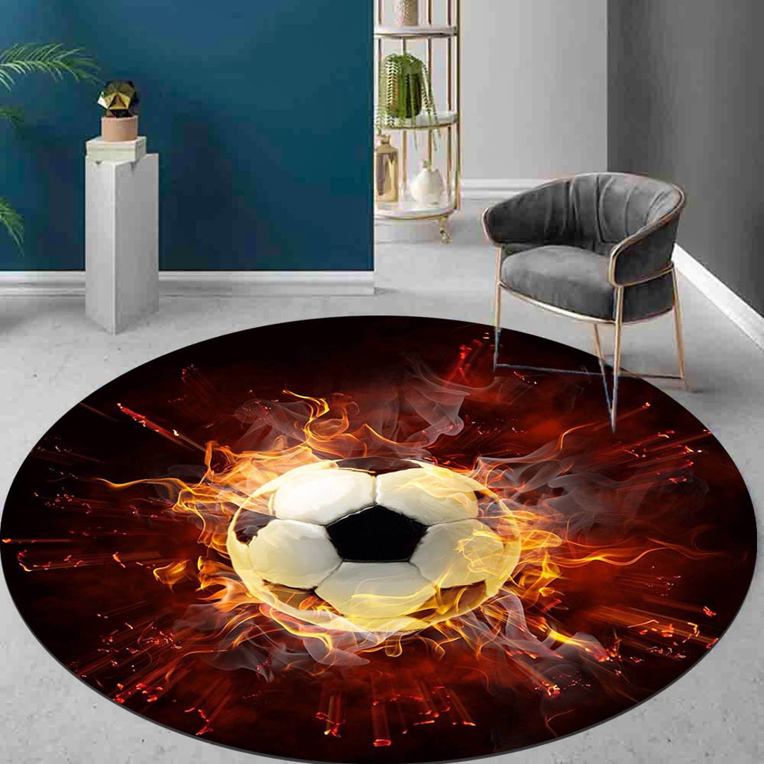 Football Rug, Football Ball Rug, Soccer Rug, Fire Ball, Boys Room Rug ...