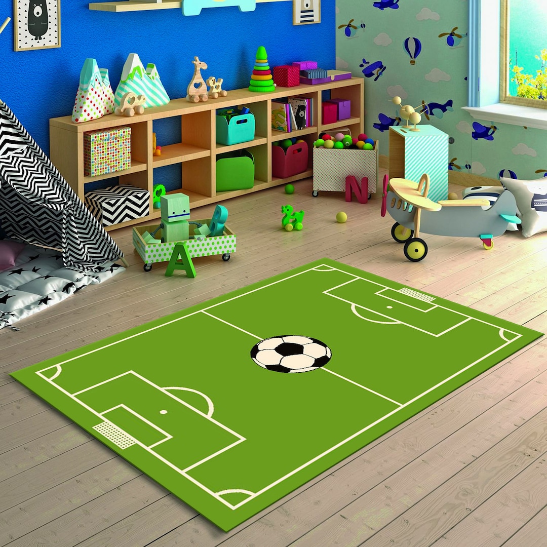 Soccer Rug, Soccer Field, Soccer Ball, Kids Room Rug, Gift for Him, Boy ...