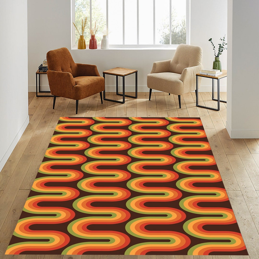Groovy 70s Area Rug: Orange Brown Geometric Psychedelic Design - Etsy ...