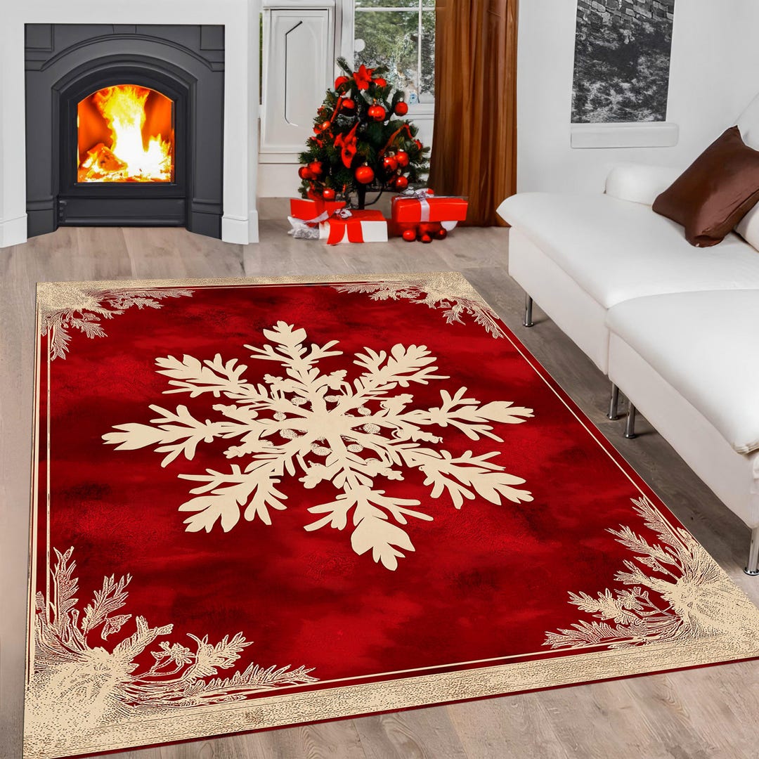 Christmas Rug,merry Christmas Rug,christmas Gift,red Snowflake Rug,new ...