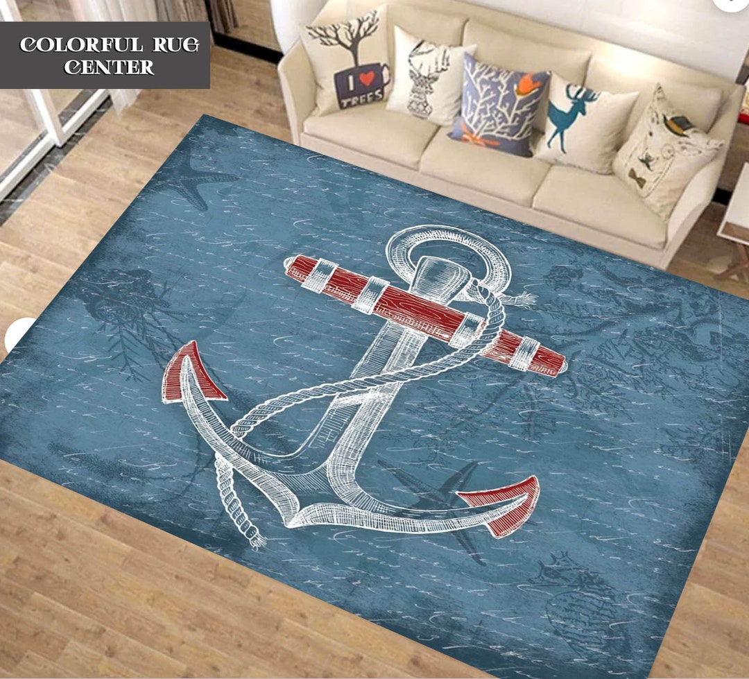 Nautical Rug, Nautical, Ship Anchor, Kids Room Rug, Home Decor Rug, for ...