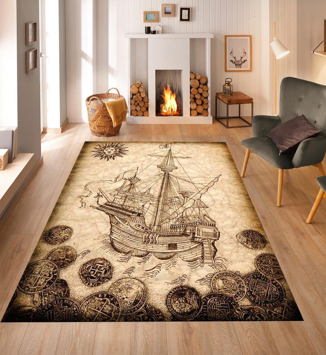 Ship Rug,pirate Rug,treasure Map Rug,boat Rug,compass Decor Rug,compass ...