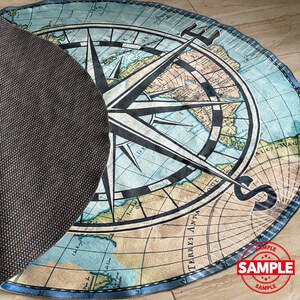Compass Pattern Rug, Round Compass Rug, Nautical Rug, Medallion Rug ...