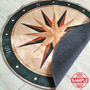 Compass Rose Rug,compass Pattern,round Compass Rug,nautical Rug ...