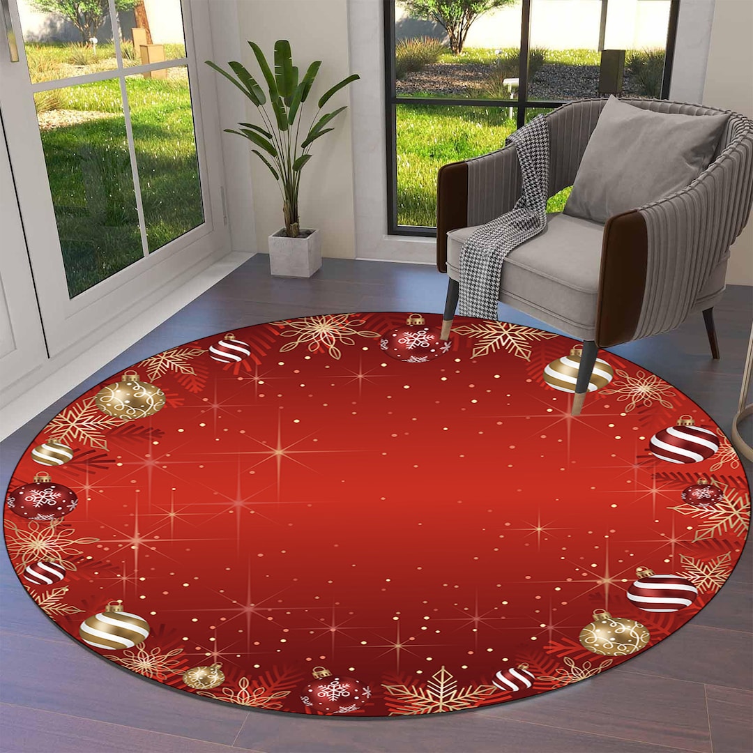 Christmas Rug, Christmas Decor, Holiday Rug, Round Rrug, Merry ...
