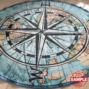 Compass Pattern Rug, Round Compass Rug, Nautical Rug, Medallion Rug ...