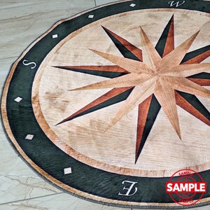 Compass Rose Rug,compass Pattern,round Compass Rug,nautical Rug ...