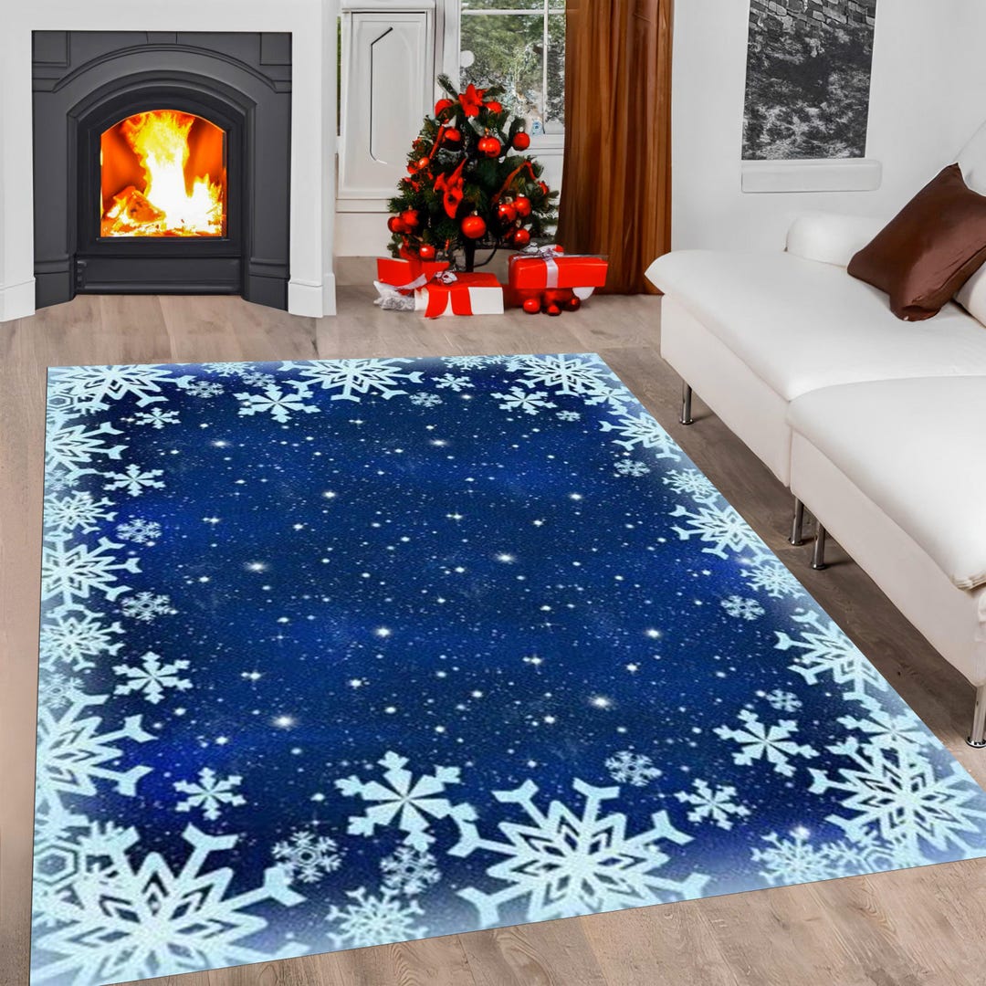 Christmas Rug,merry Christmas Rug,christmas Gift,snowflake Rug,blue ...