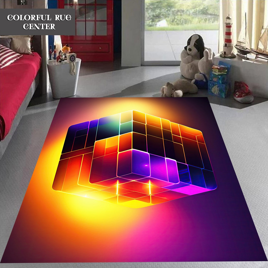 Rubik's Cube, Colorful Cube Rug, Teen Room Rug, Game Room Rug, Rubik's ...