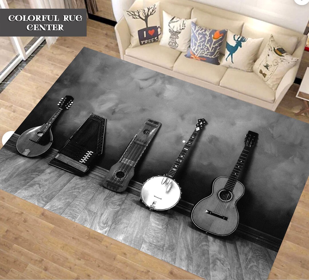 Guitar Rug, Musical Rug, Guitar Printed Rug, Music Lovers Rug, Gift for ...