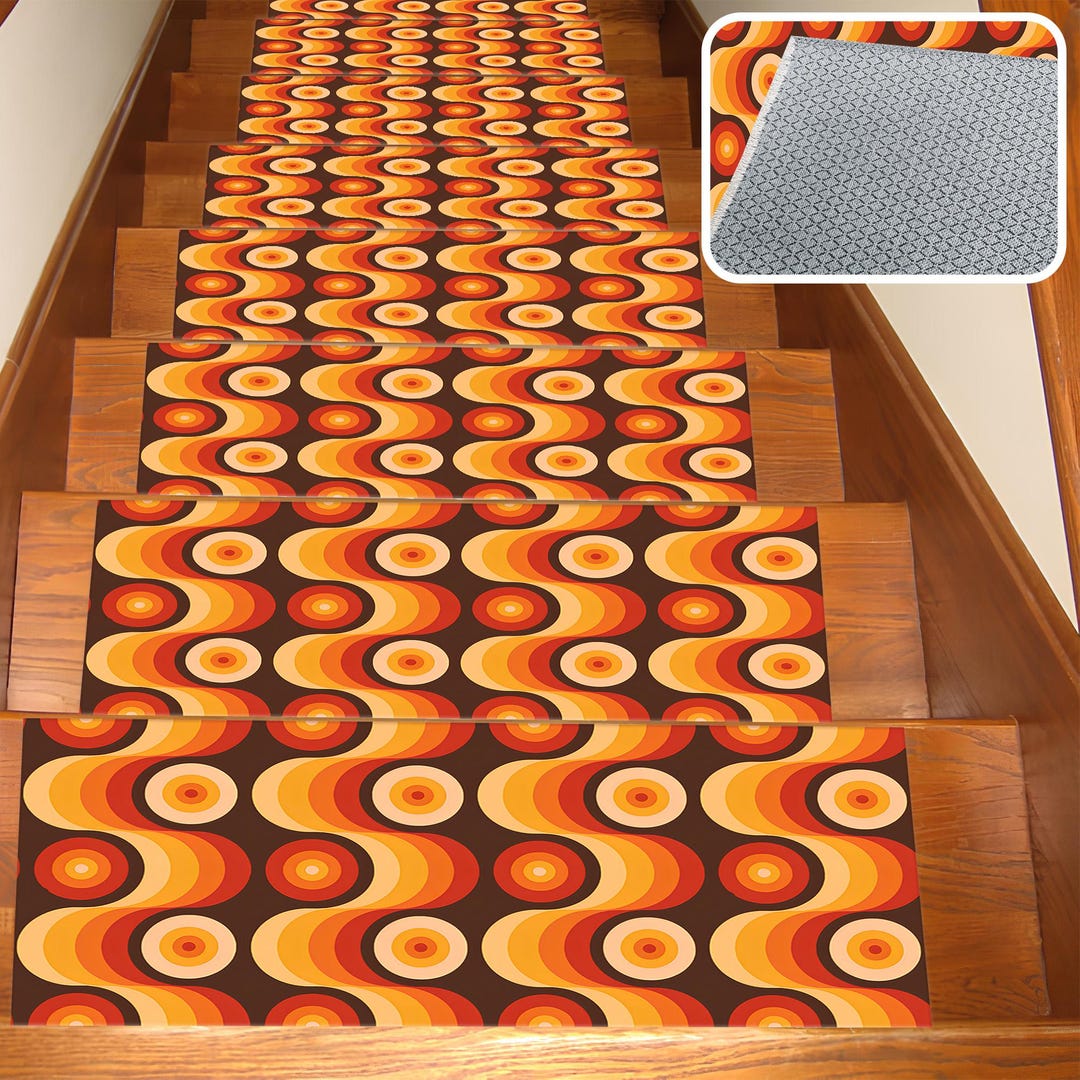 Groovy 70s Stair Tread Rug: Orange Brown Psychedelic Non-slip - Etsy