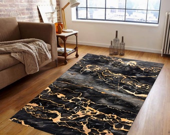 Gold Black Area Rug - Etsy