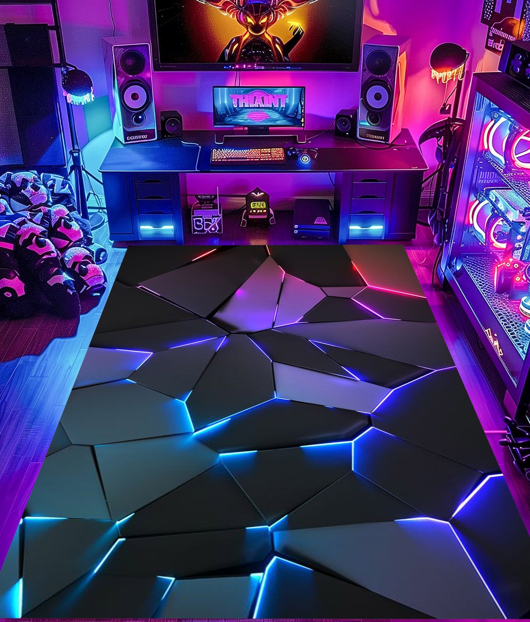 Gaming Room Rug, E-sport Rug, Colorful Rug, Gamer Rug, Neon Look Rug ...