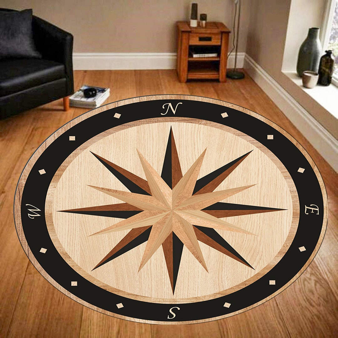 Compass Rose Rug,compass Pattern,round Compass Rug,nautical Rug ...