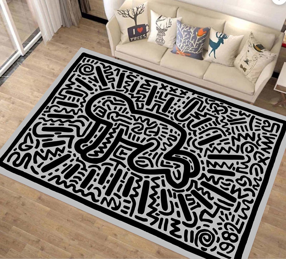 Keith Haring Doodle Rug,keith Haring Rug,dancing Man Rug,haring Print ...