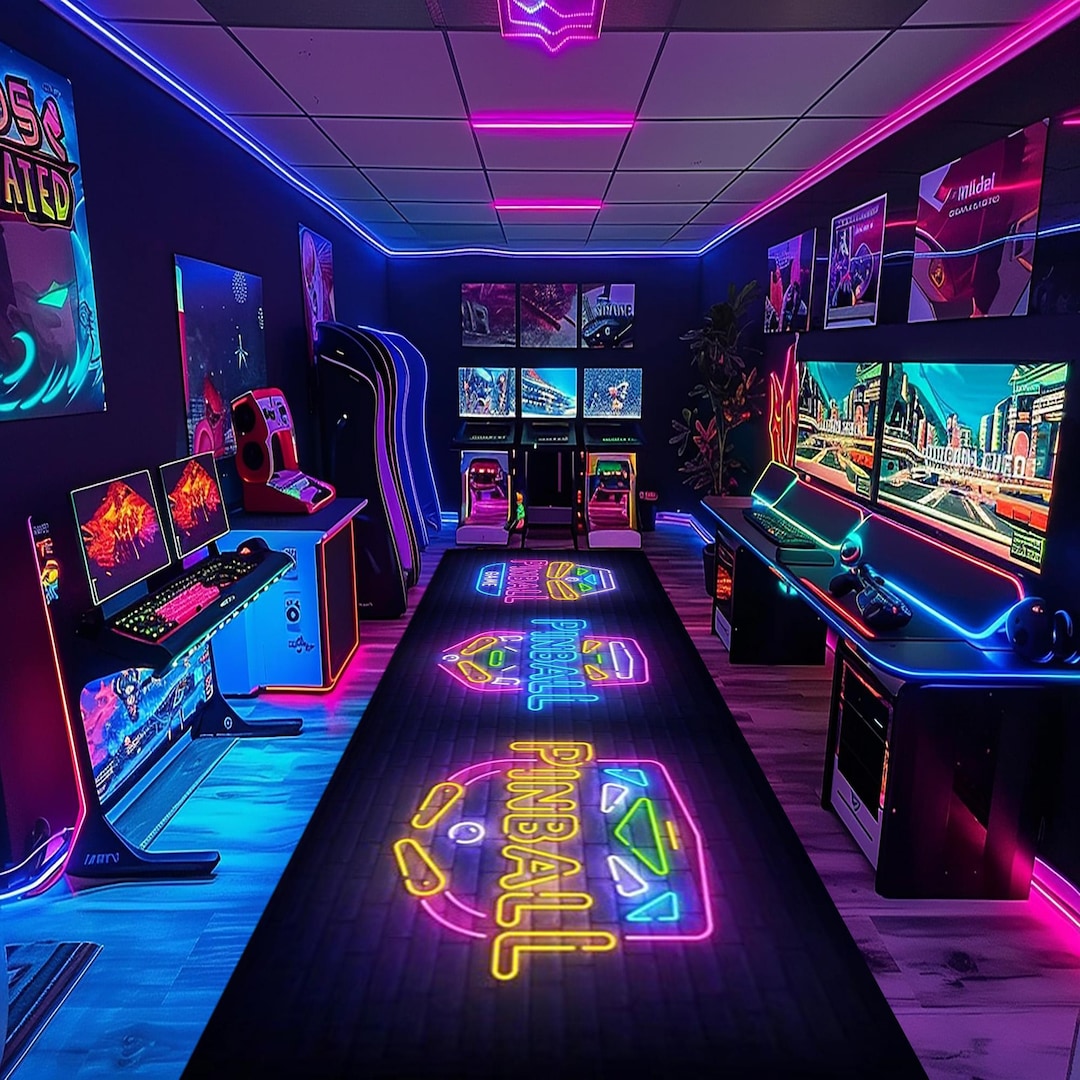 Neon Pinball Machine Runner Rug: Retro 80s Arcade Style - Etsy