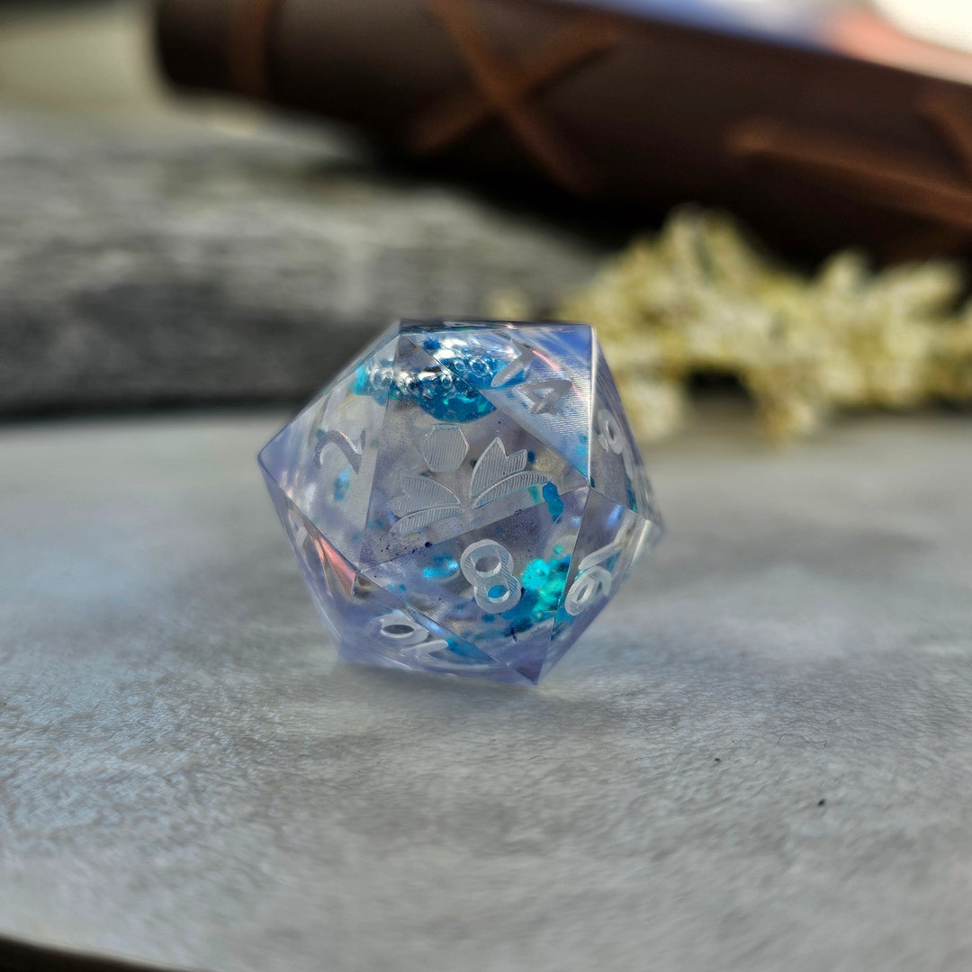 Sea Sparkle Liquid Core Single D20 Sharp Edge Resin Dice, Custom Inked ...