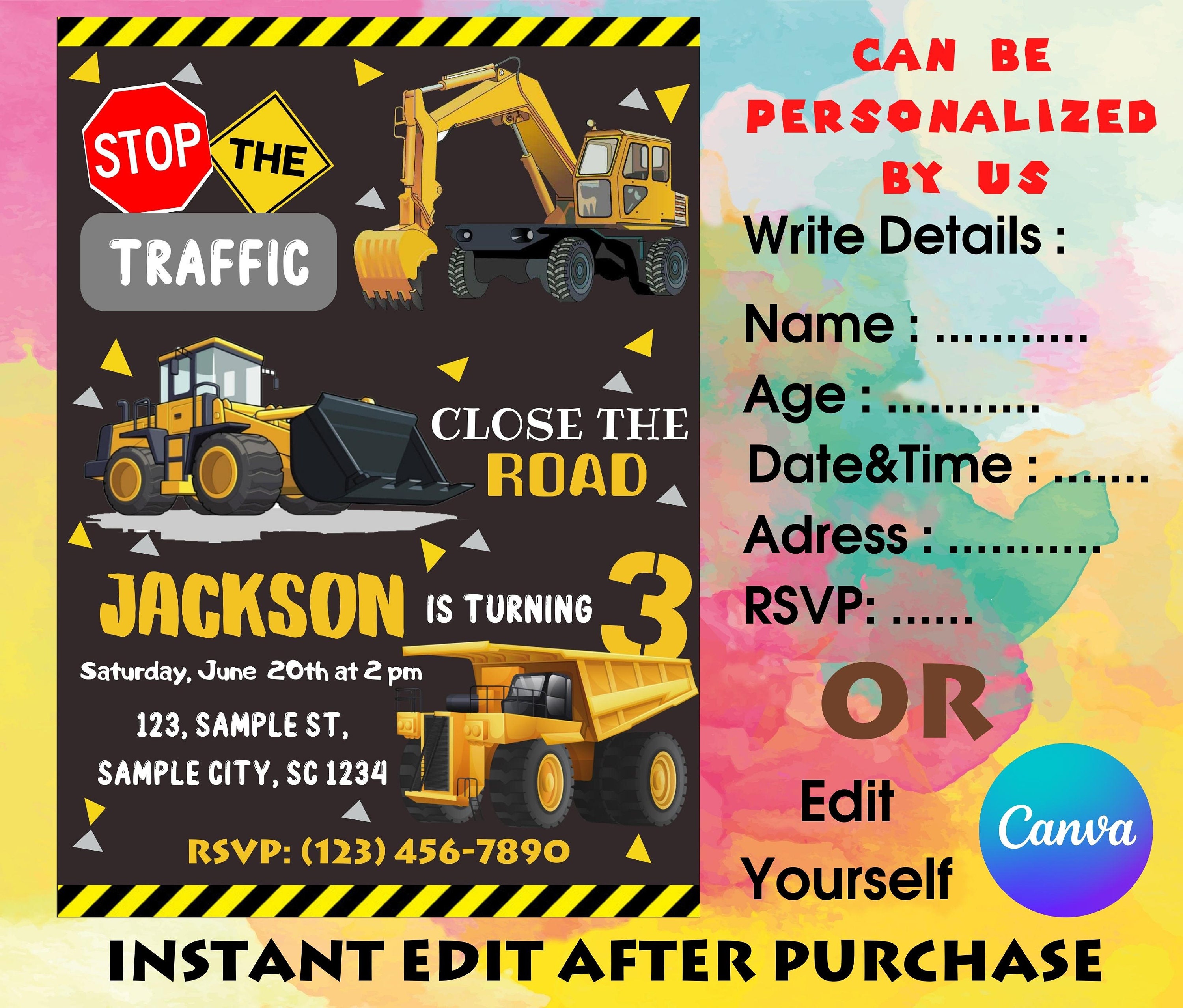 Construction Birthday Invitation Personalized By Us Or Etsy