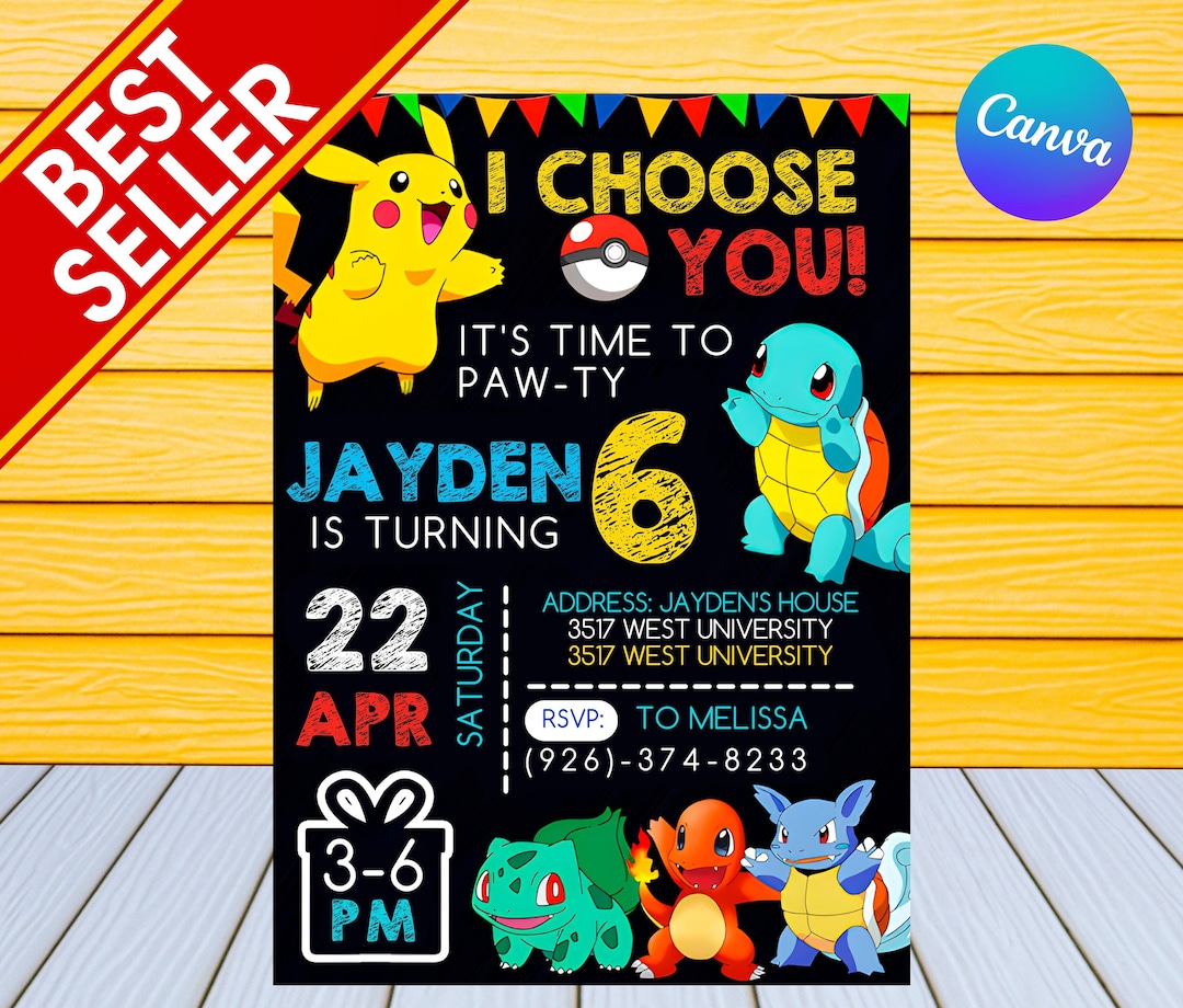 Pokemon Birthday Invitation | Kids Birthday Invitation | Personalized ...