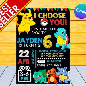 Pokemon Birthday Invitation | Kids Birthday Invitation | Personalized ...