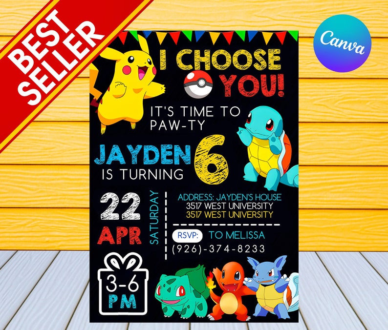 Pokemon Birthday Invitation | Kids Birthday Invitation | Personalized ...