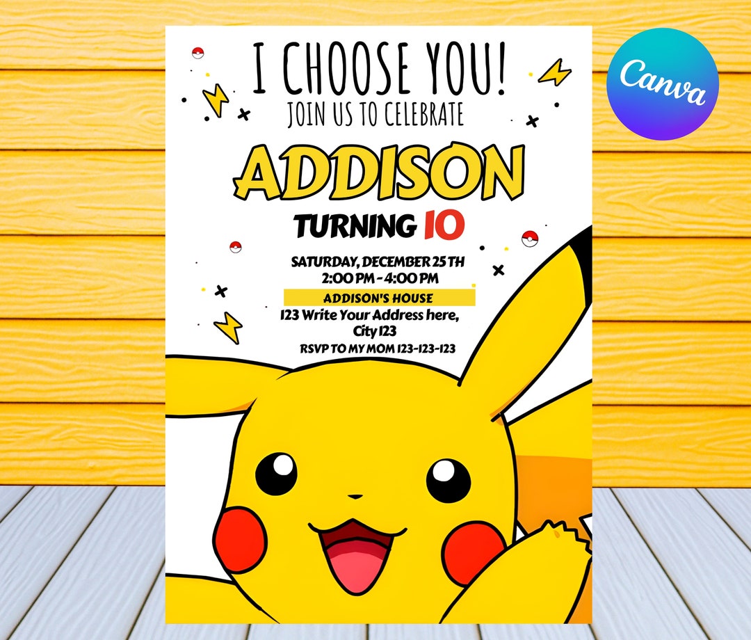 Pikachu Birthday Invitation | Kids Birthday Invitation | Personalized ...