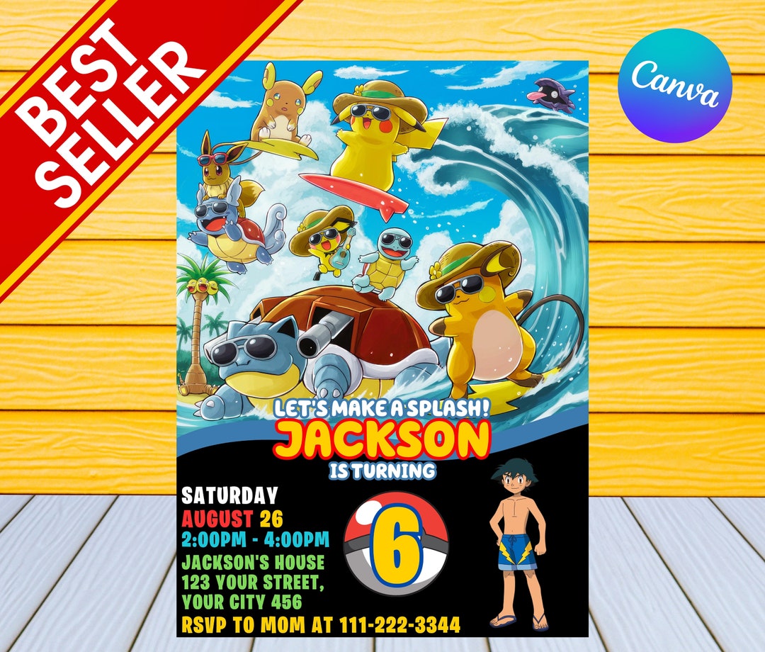 Pokemon Pool Party Birthday Invitation | Personalized by US or Instant ...