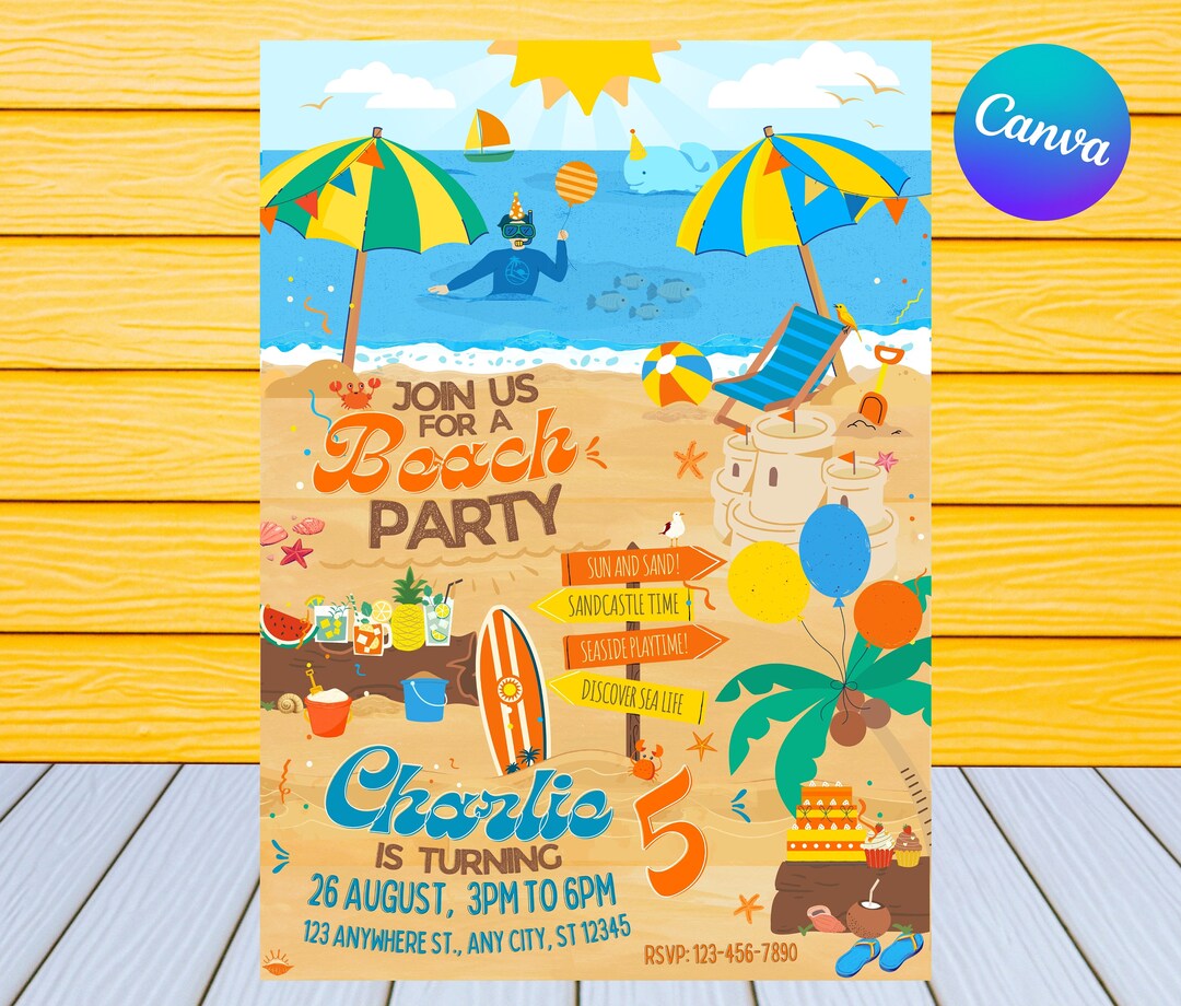 Beach Party Birthday Invitation | Personalized by US or Instant ...