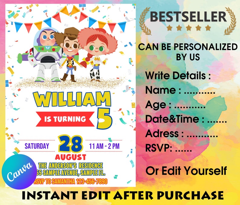 Toy Story Birthday Invitation | Kids Birthday Invitation | Editable Toy ...