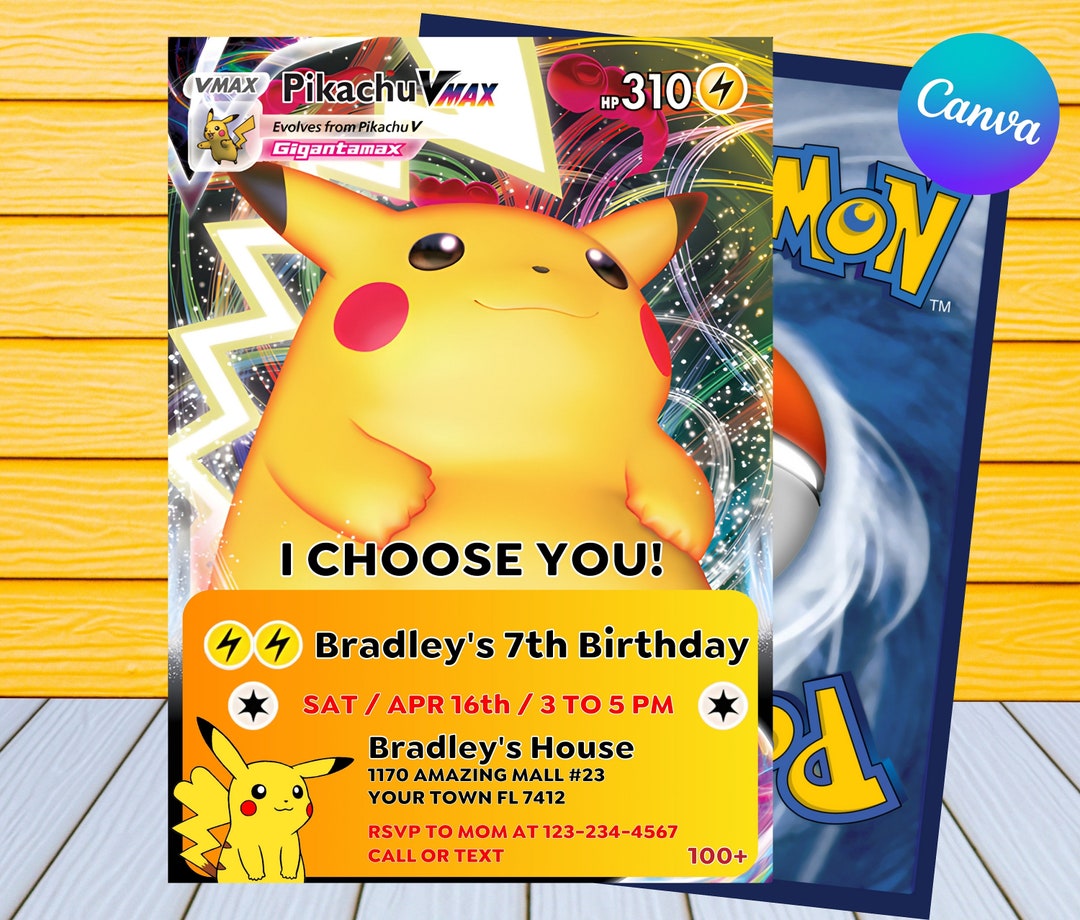 Pikachu Birthday Invitation | Kids Birthday Invitation | Personalized ...