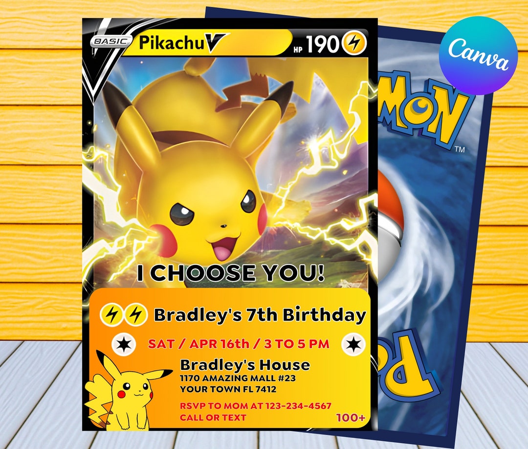 Pikachu Birthday Invitation | Kids Birthday Invitation | Personalized ...