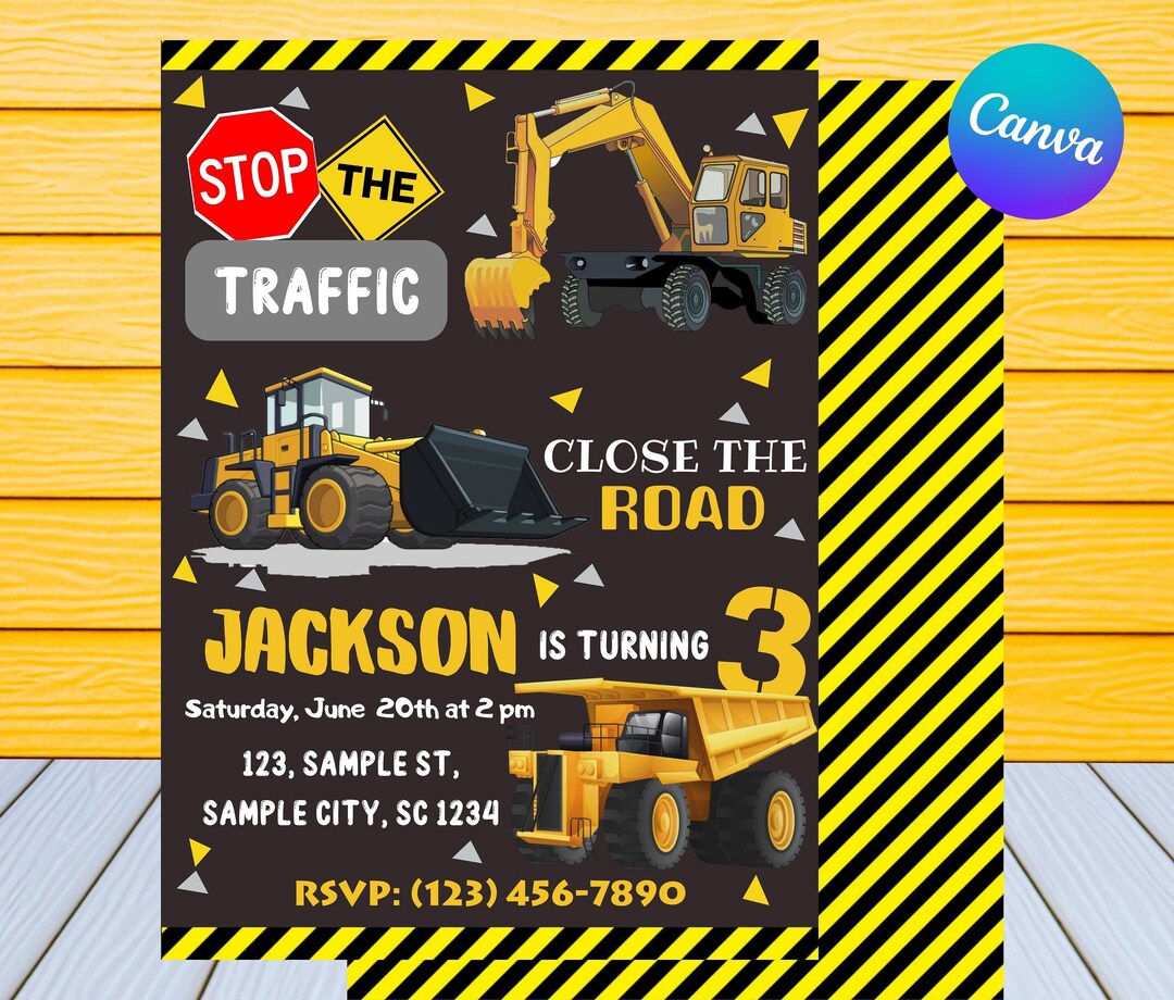 Construction Birthday Invitation Personalized by US or Instant Editable ...