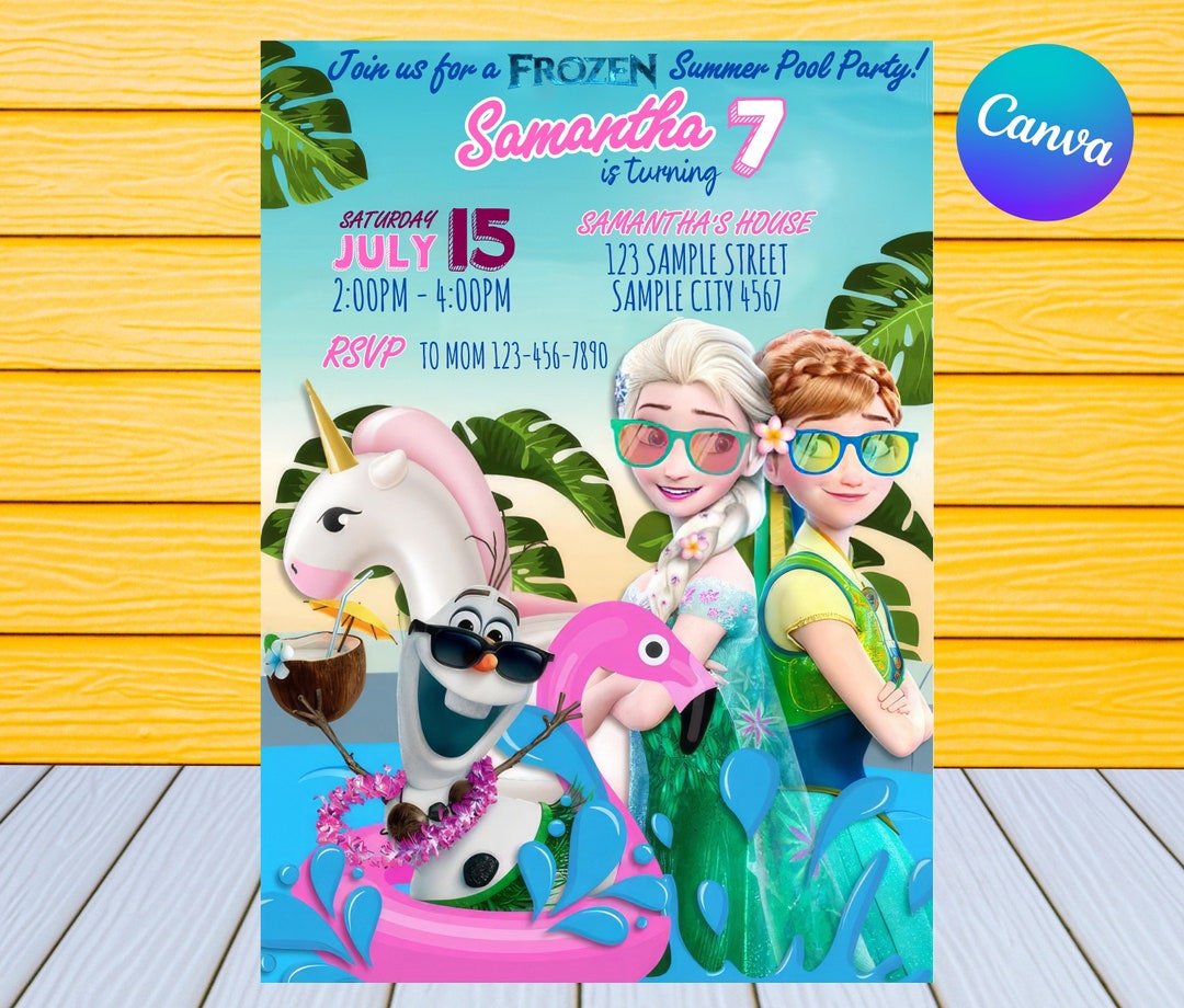 Frozen Pool Party Invitation | Kids Birthday Invitation | Editable ...