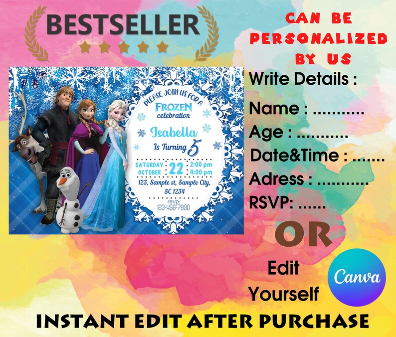 Frozen Birthday Invitation Kids Birthday Invitation - Etsy