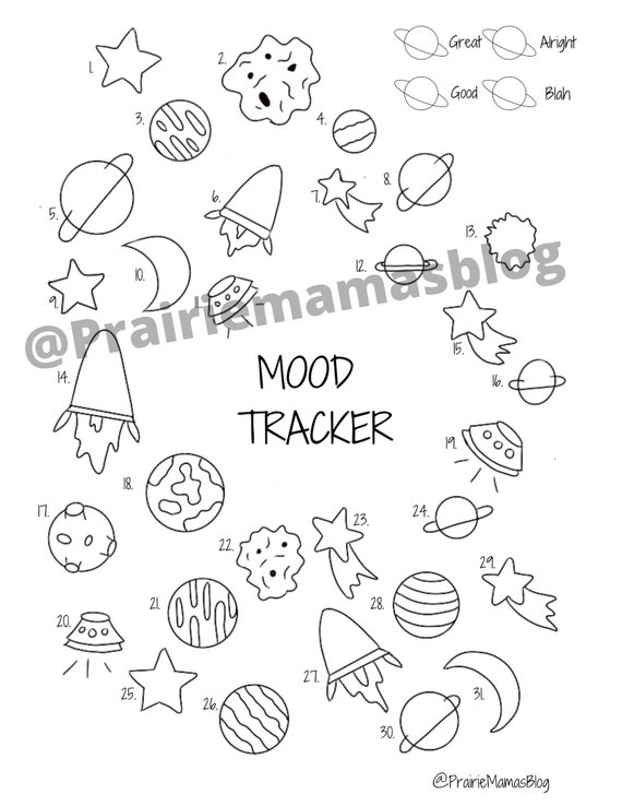 Monthly Mood Tracker Space Printable Template - Etsy