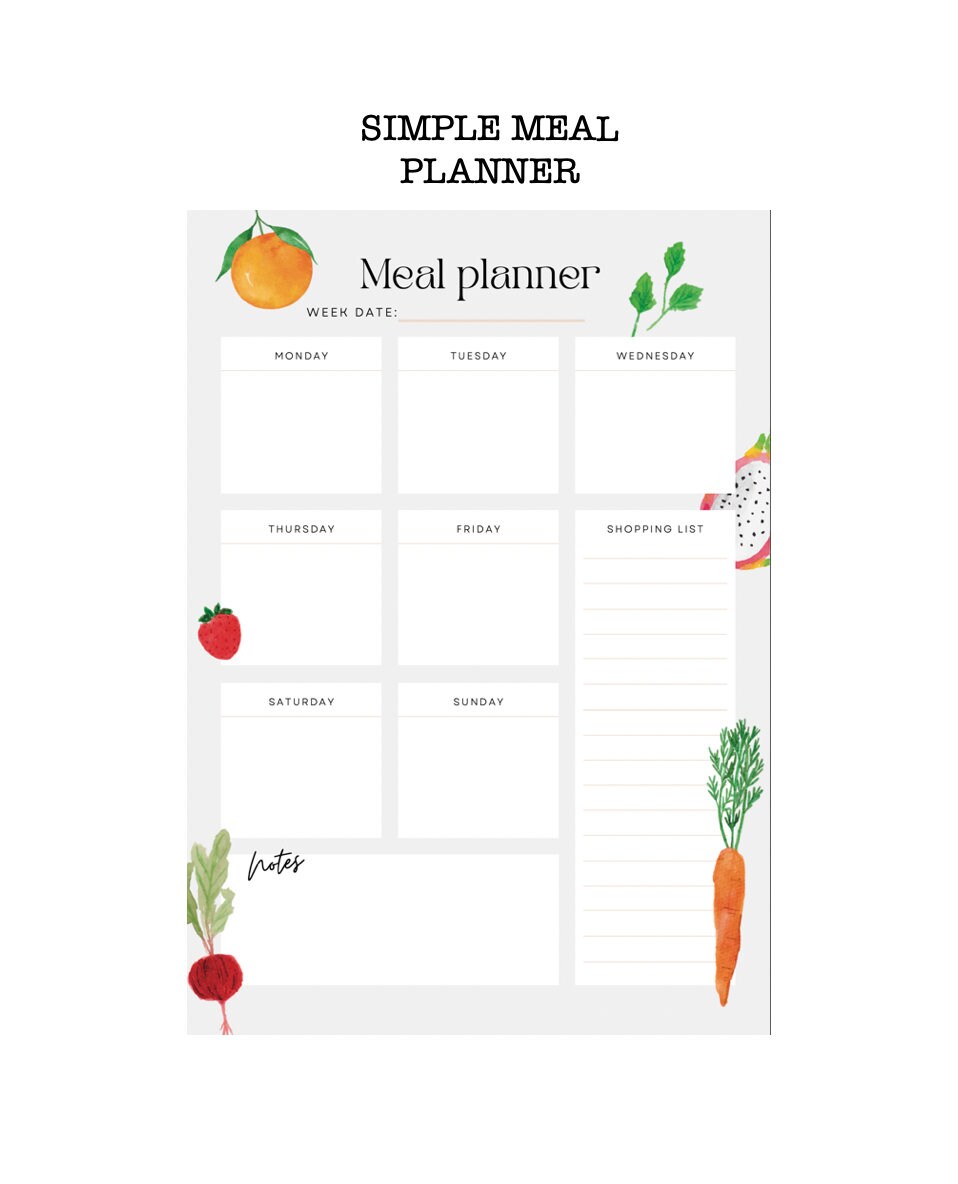 Simple and Practical Meal Planner | Week Planner | Template for ...