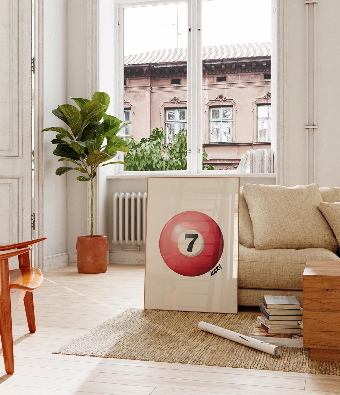 Vintage Pool Ball Print, Retro Wall Art, Lucky 7 Pool Ball, Printable ...