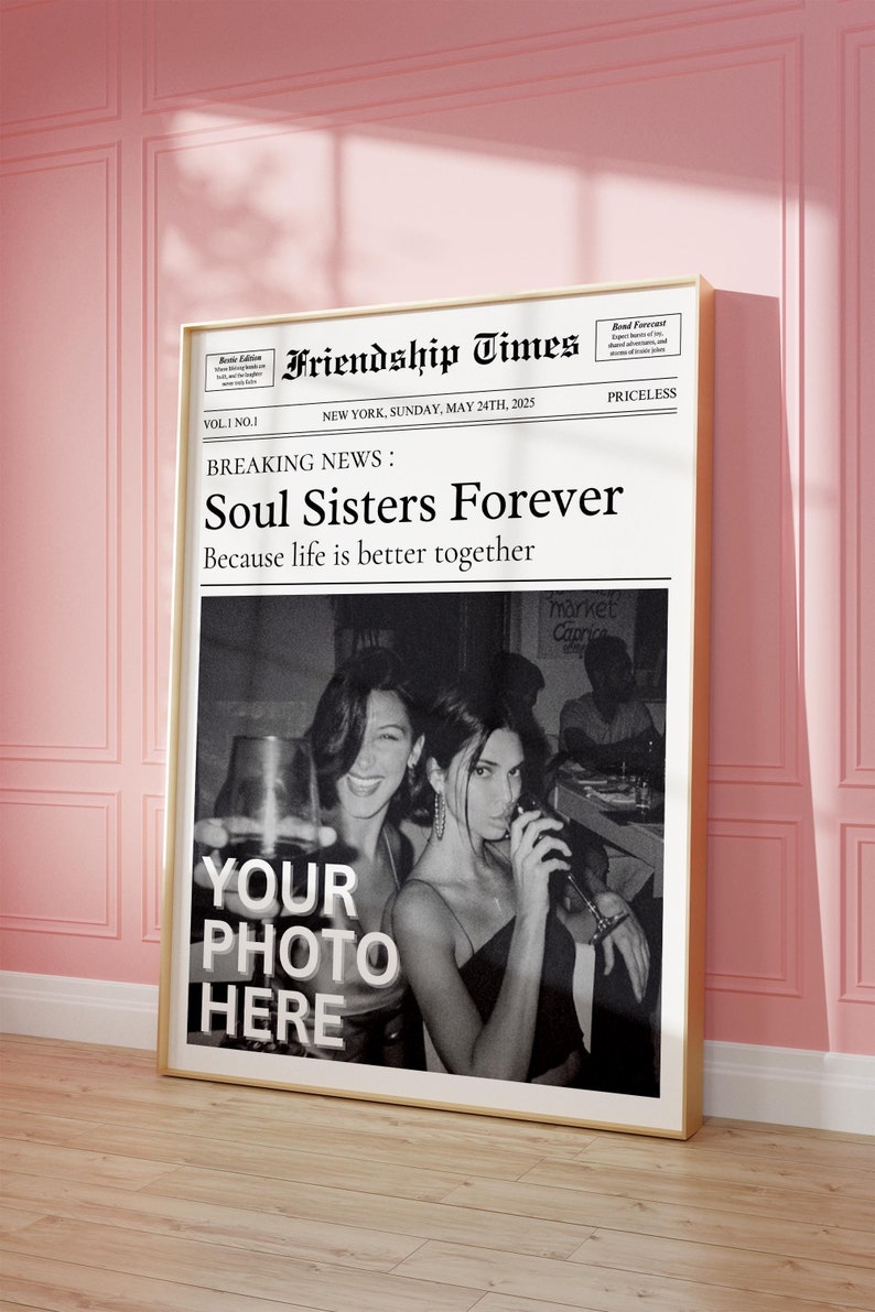 Custom Newspaper Print, Personalized Best Friends Wall Art, Retro ...