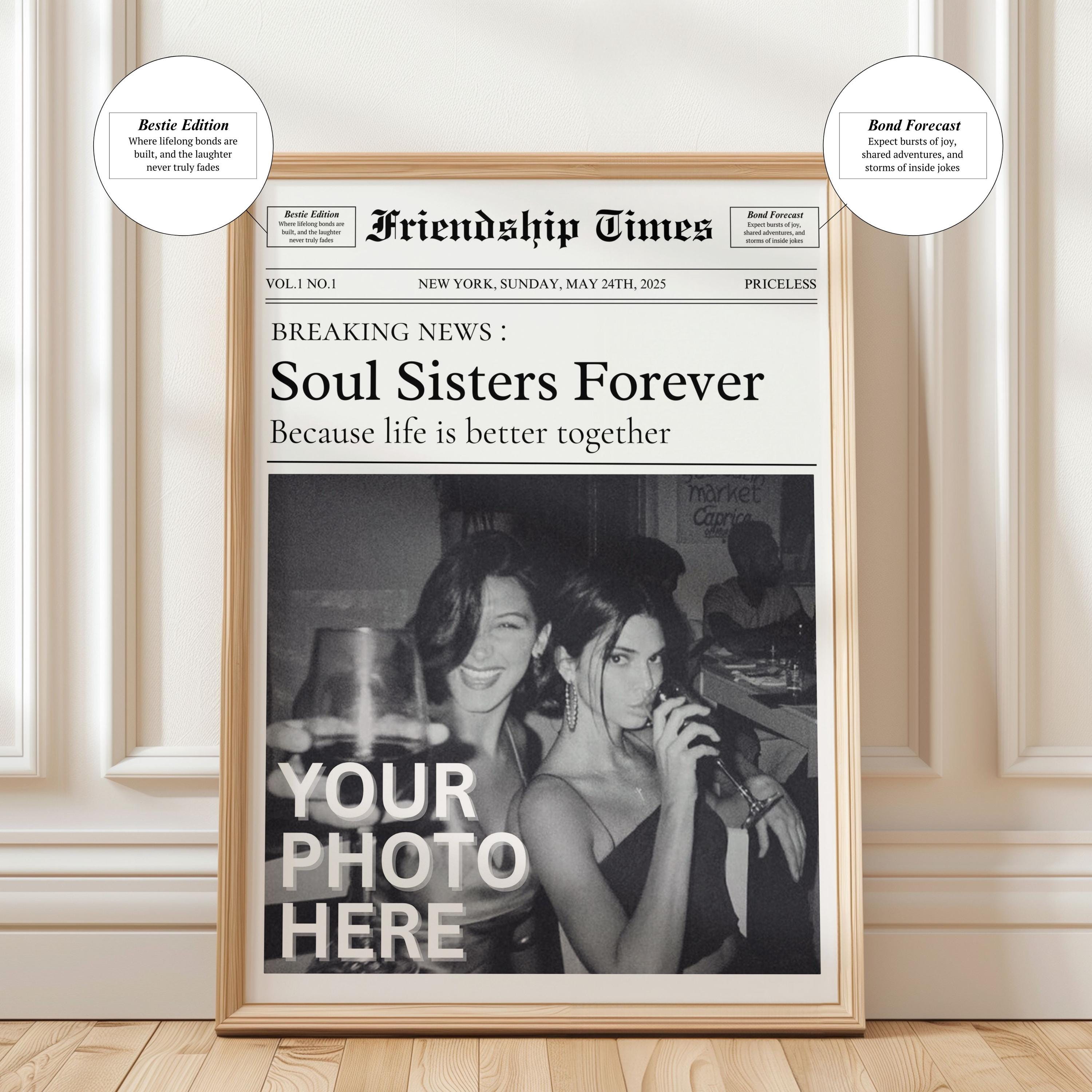 Custom Newspaper Print, Personalized Best Friends Wall Art, Retro ...