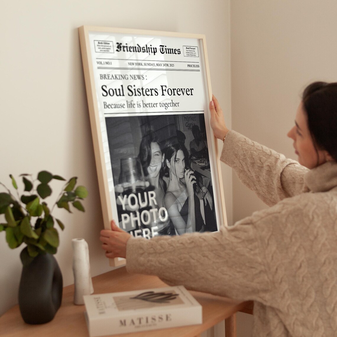 Custom Newspaper Print, Personalized Best Friends Wall Art, Retro ...