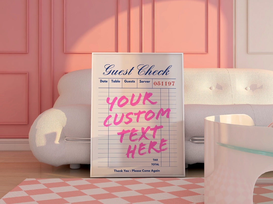 Custom Guest Check Print, Trendy Wall Art, Guest Check Poster Wall Art ...