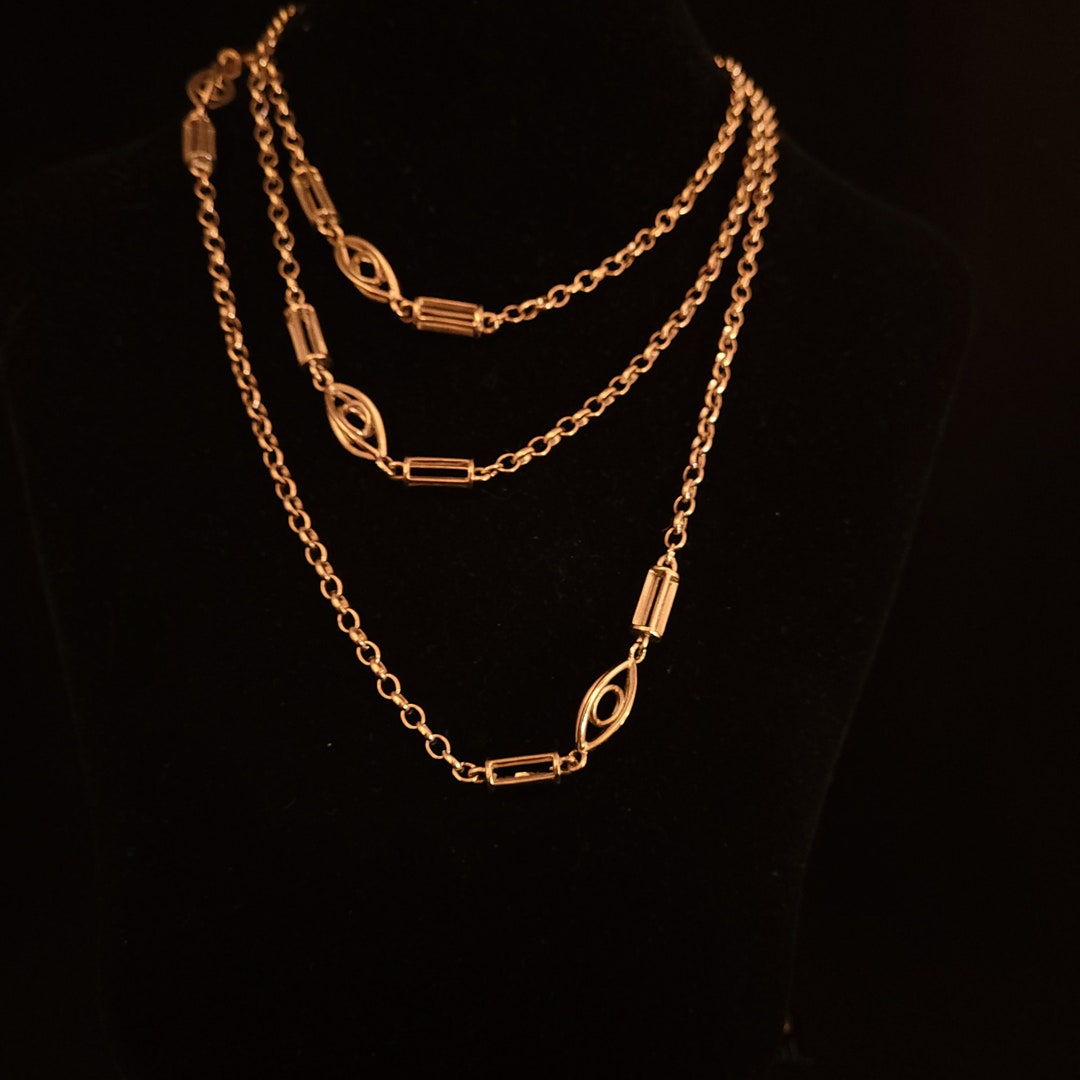 Vintage Very Long Silver Tone Necklace With Geometric Shapes - Etsy